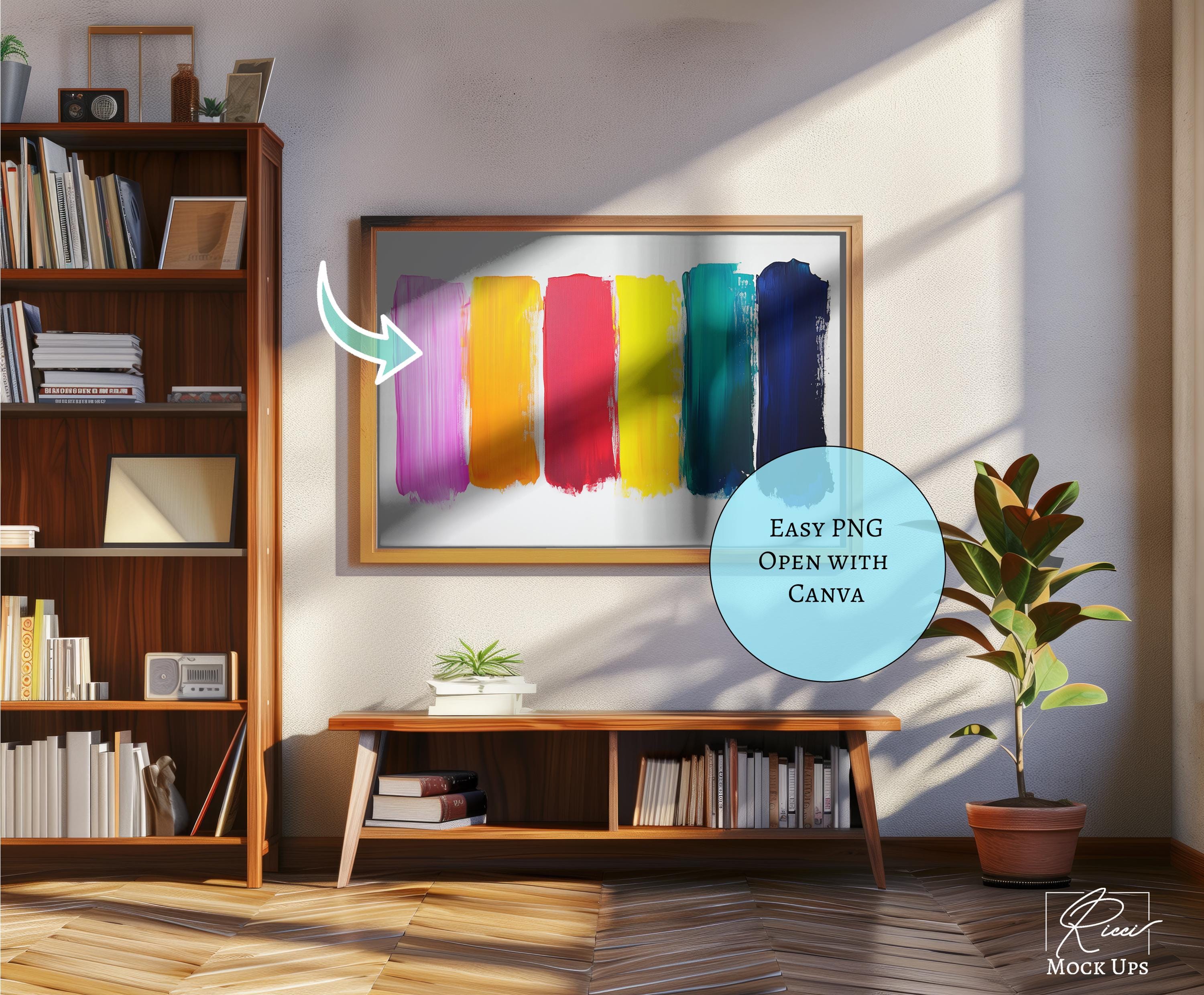 Wood Frame Hanging in Living Room PNG Mock up Template for Horizontal ...