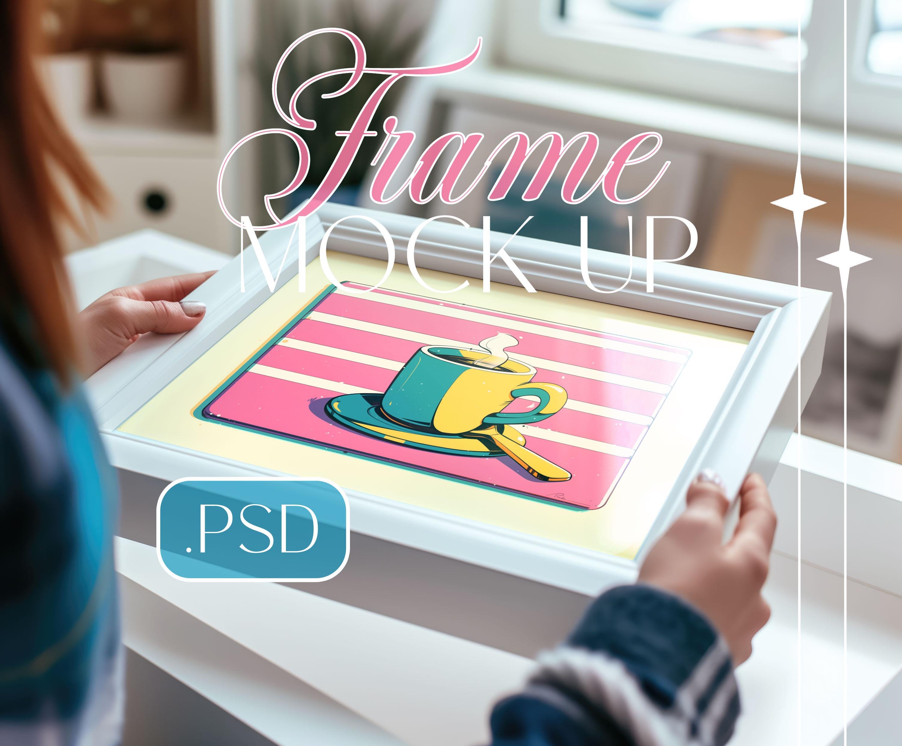 Girl Holding Contemporary Frame Mock up Template for Horizontal Wall ...
