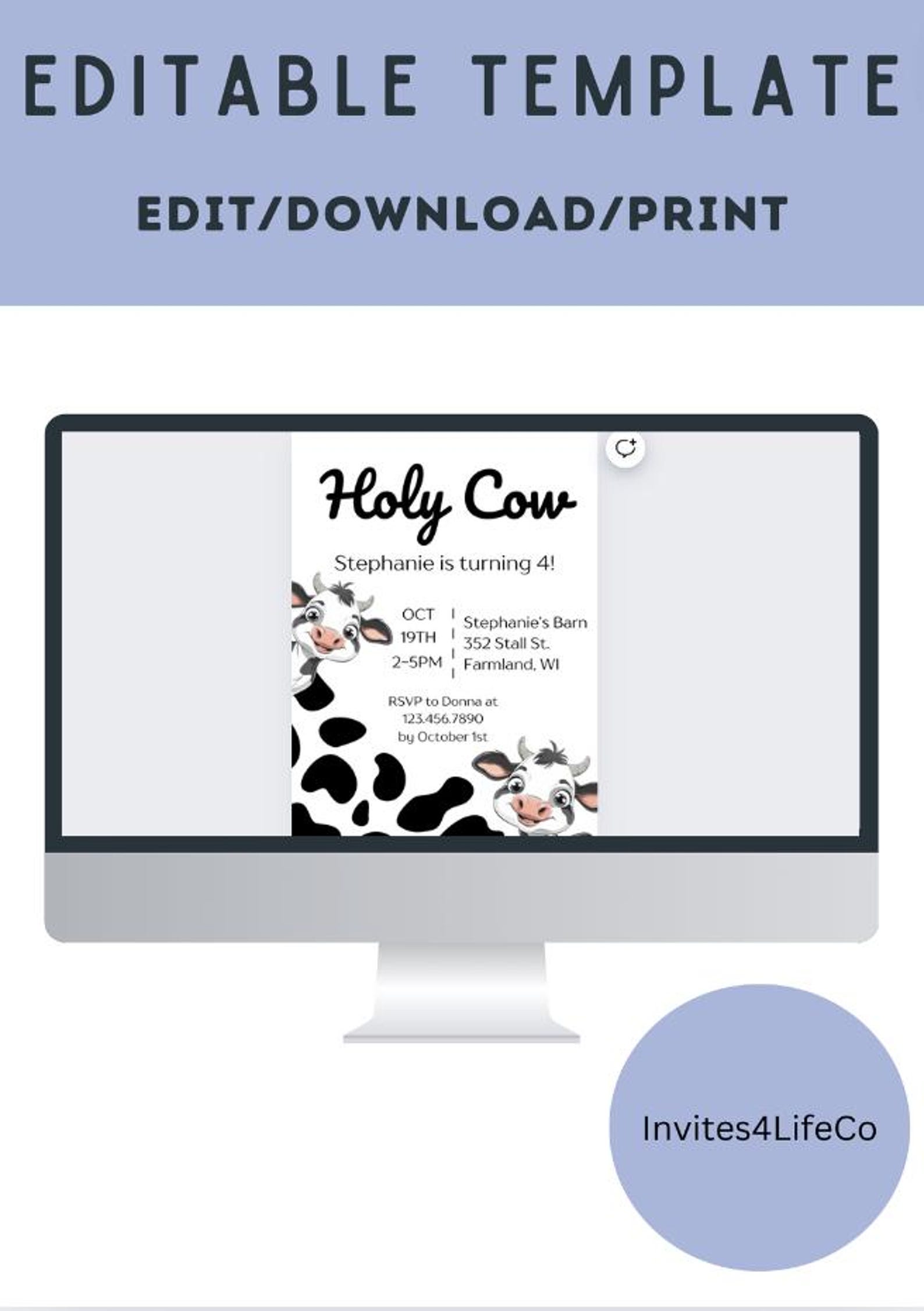 Holy Cow Birthday Invitation Template: Farm Party (digital Download) - Etsy