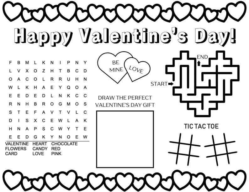 Valentine's Day Activity Sheet, Classroom/party Favor, Placemat ...