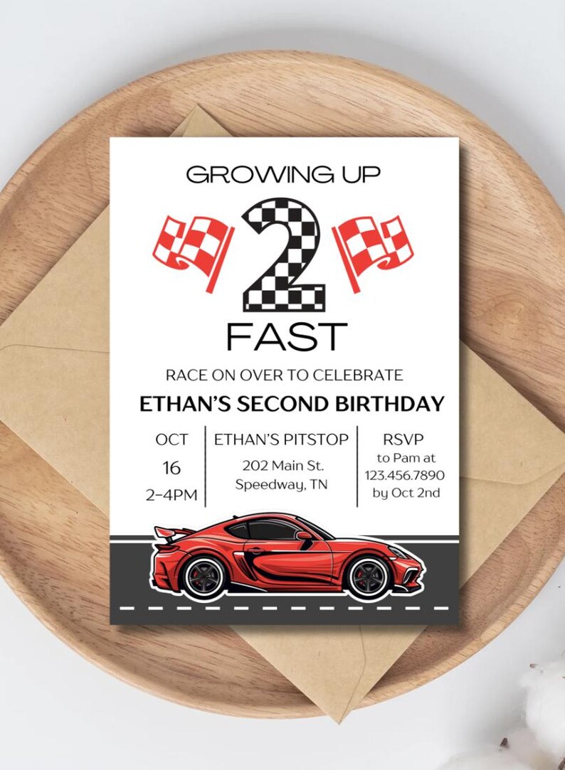 Two Fast Birthday Invitation Template, Race Car Party (canva Template ...