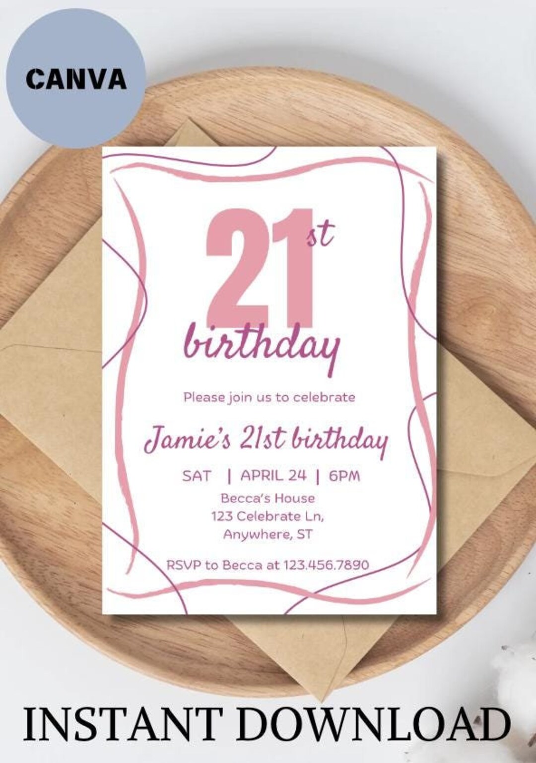 EDIT AGE 21st Birthday Invitation Template, Birthday Party Invite ...