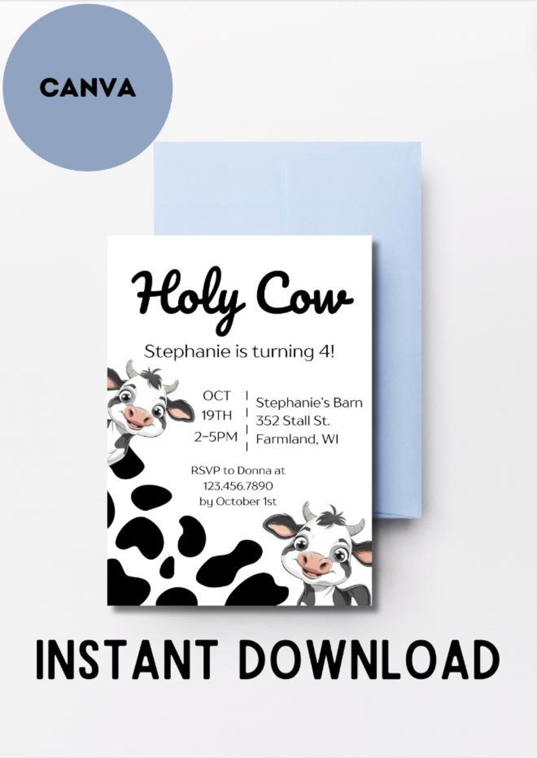Holy Cow Birthday Invitation Template: Farm Party (digital Download) - Etsy