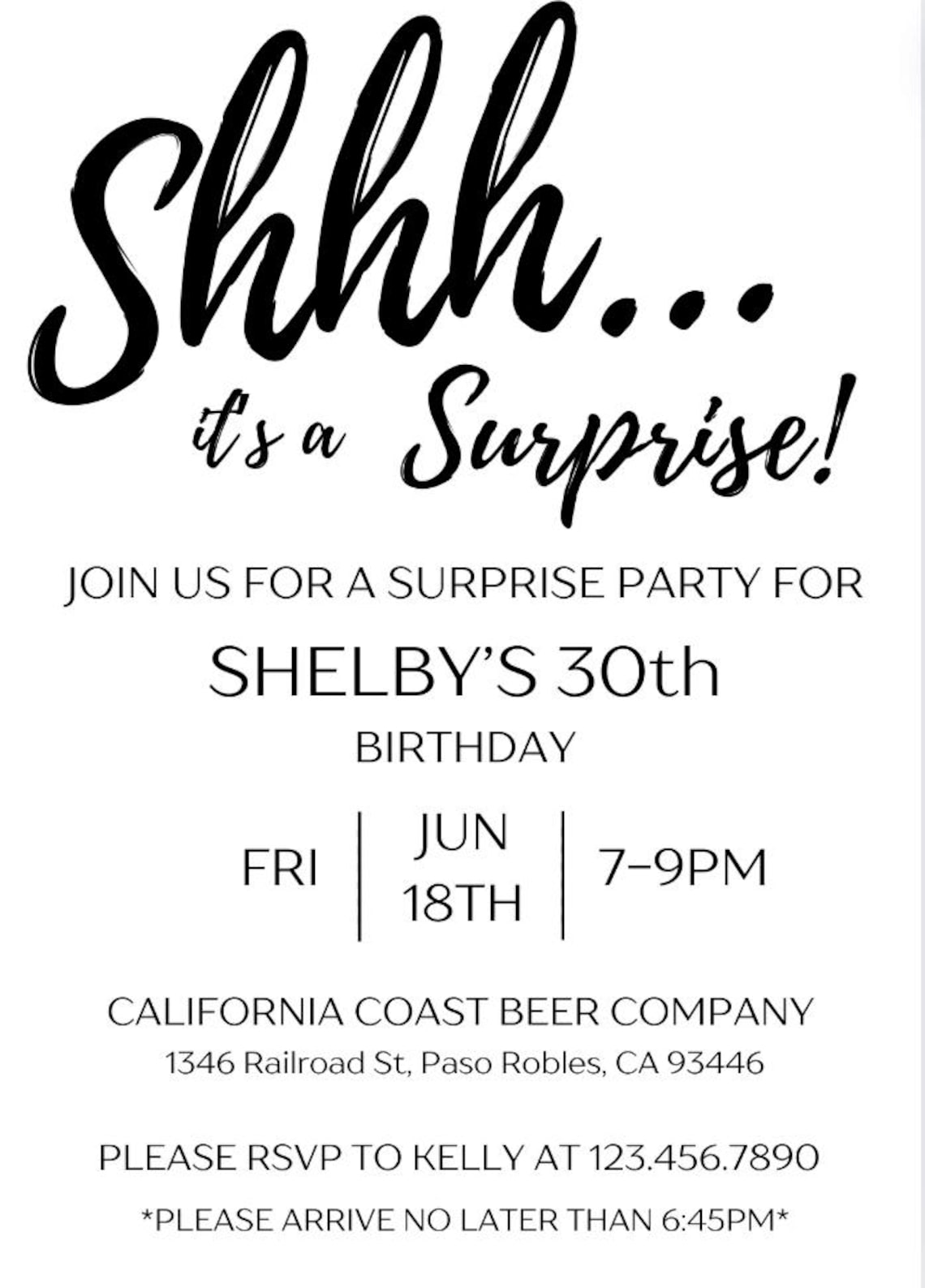 Shhh Surprise Birthday Party Invitation Template, It's A Surprise ...