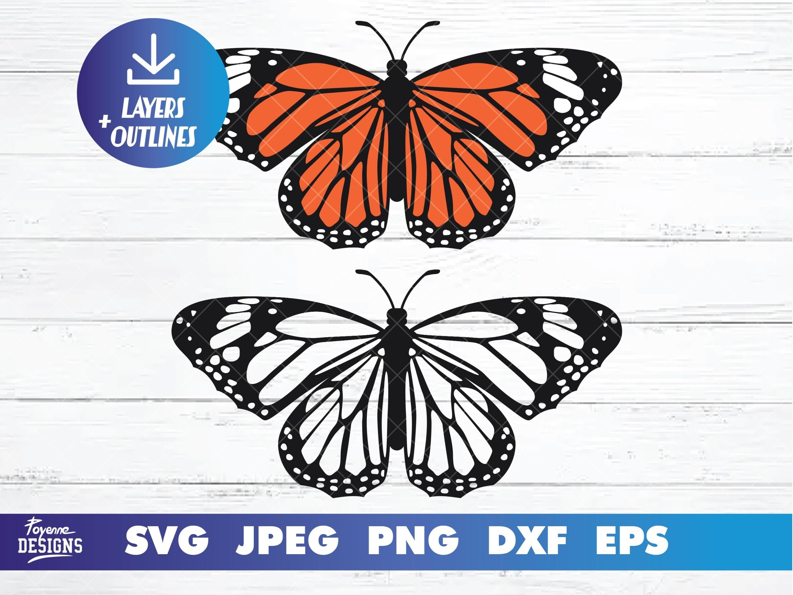 Butterfly SVG | Monarch Butterfly Clipart | Layers and Outline for ...