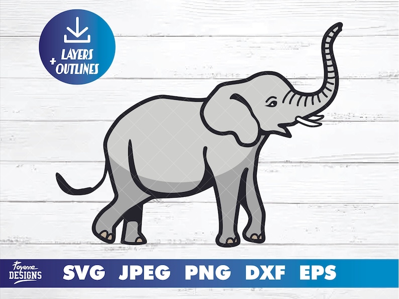 Layered Elephant SVG, Outline, Clipart, and Safari Vector, Perfect for ...