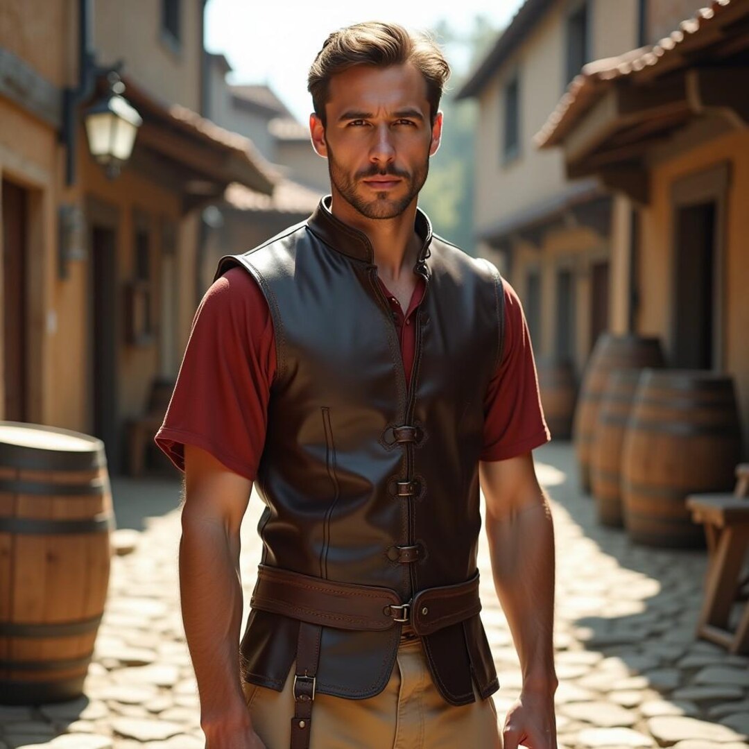 Men’s Leather Vest With Belt | Medieval Renaissance Outfit | Brown ...