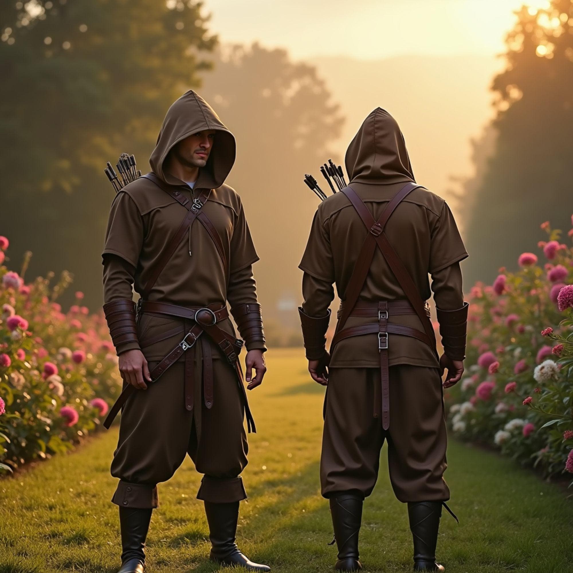 Rustic Brown Medieval Men’s Archer Costume With Hooded Tunic| Sherwood ...