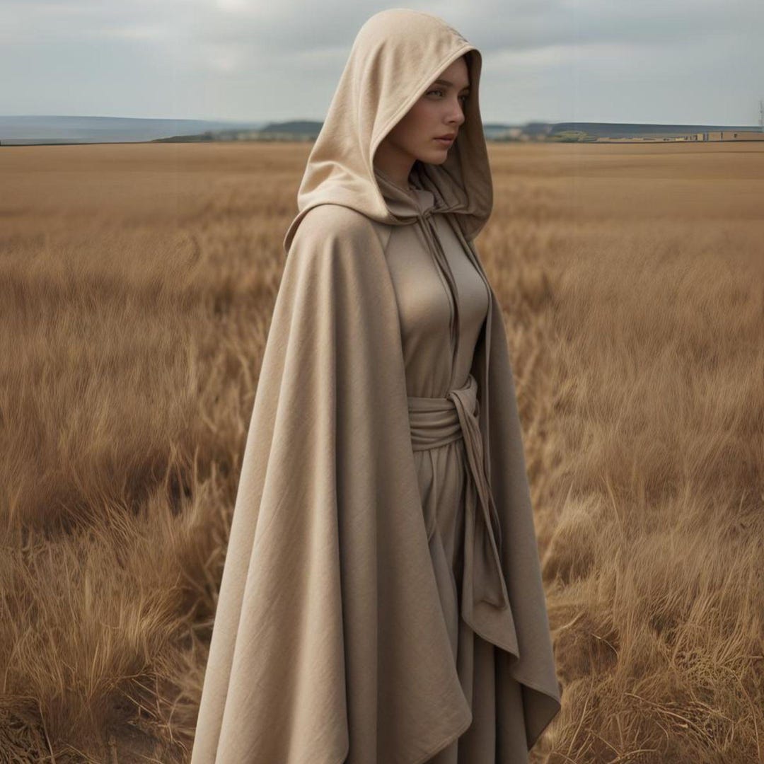 Renaissance Gothic Desert Wanderer Women Beige Hooded Cloak Handmade ...