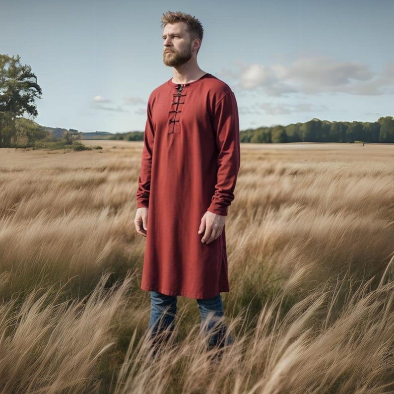Viking Men Long Ren Faire Tunic, Medieval Warrior Fighter Shirt for Him ...