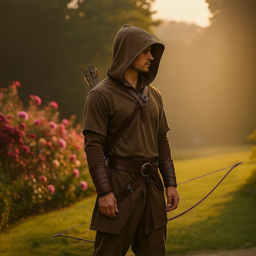 Rustic Brown Medieval Men’s Archer Costume With Hooded Tunic| Sherwood ...