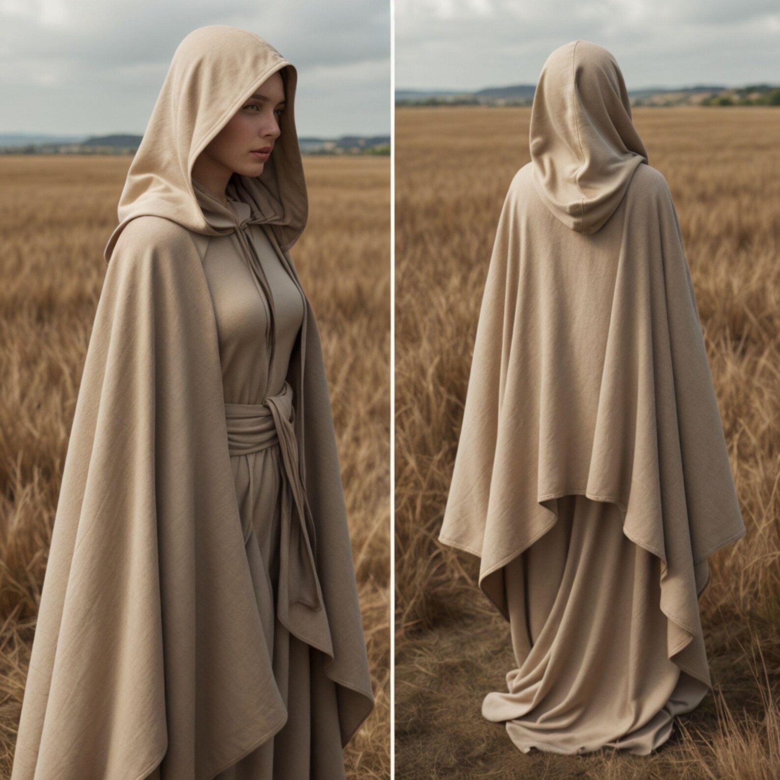 Renaissance Gothic Desert Wanderer Women Beige Hooded Cloak Handmade ...