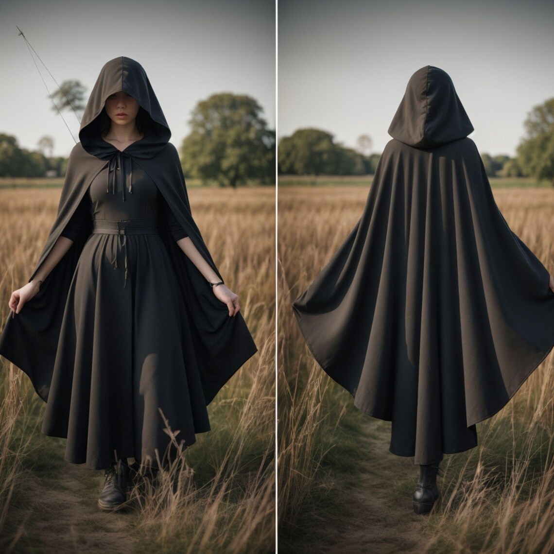 Midnight Black Hooded Cape for Renaissance Event | Scary Old Witch ...