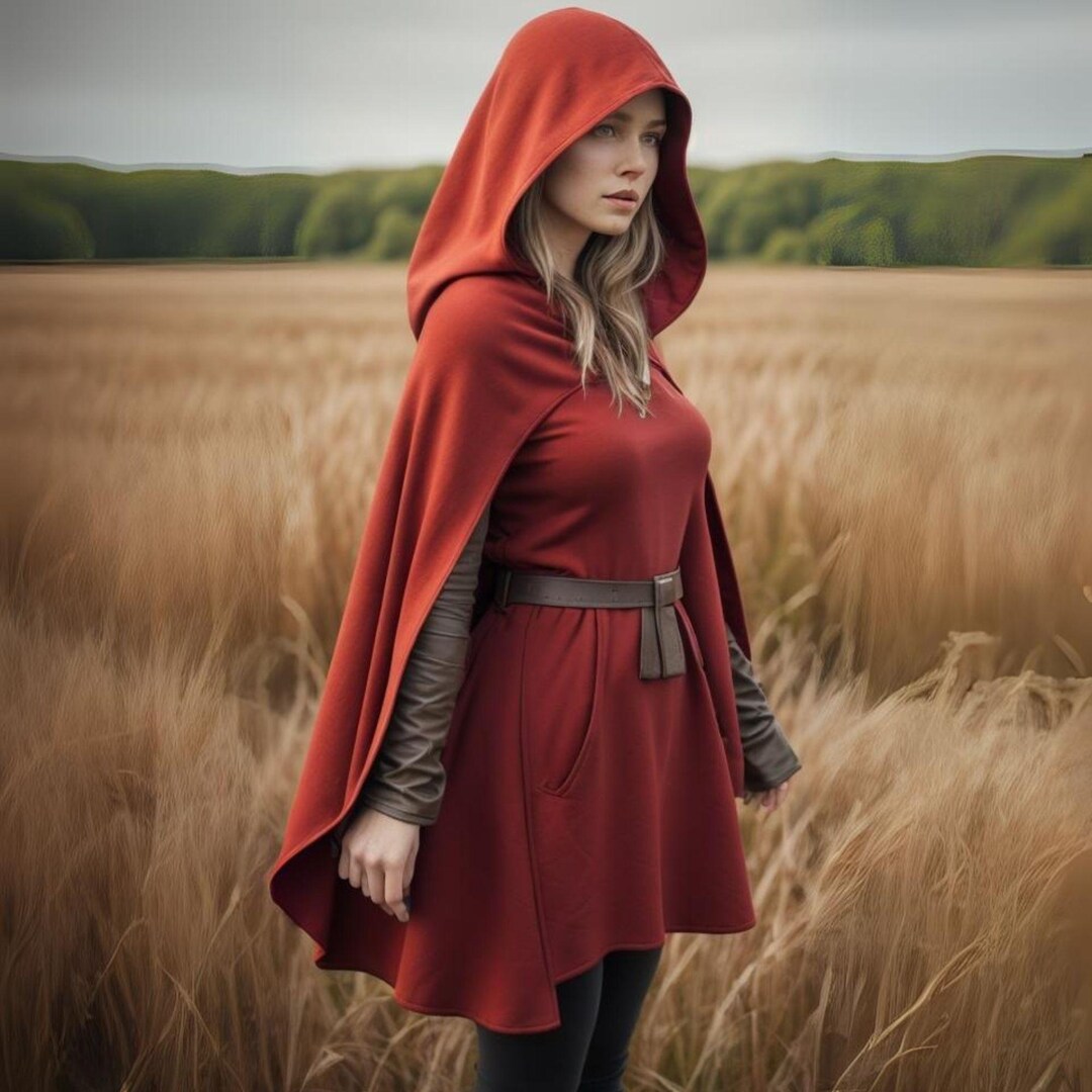 Rustic Red Hooded Cape Medieval Fantasy Renaissance Cloak Hooded Cosplay Costume Women ...