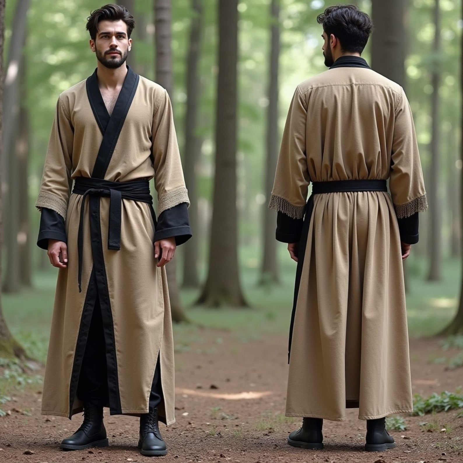 Men's Long Kimono Robe Tunic | Men's Oversized Long Coat | Sand Color ...