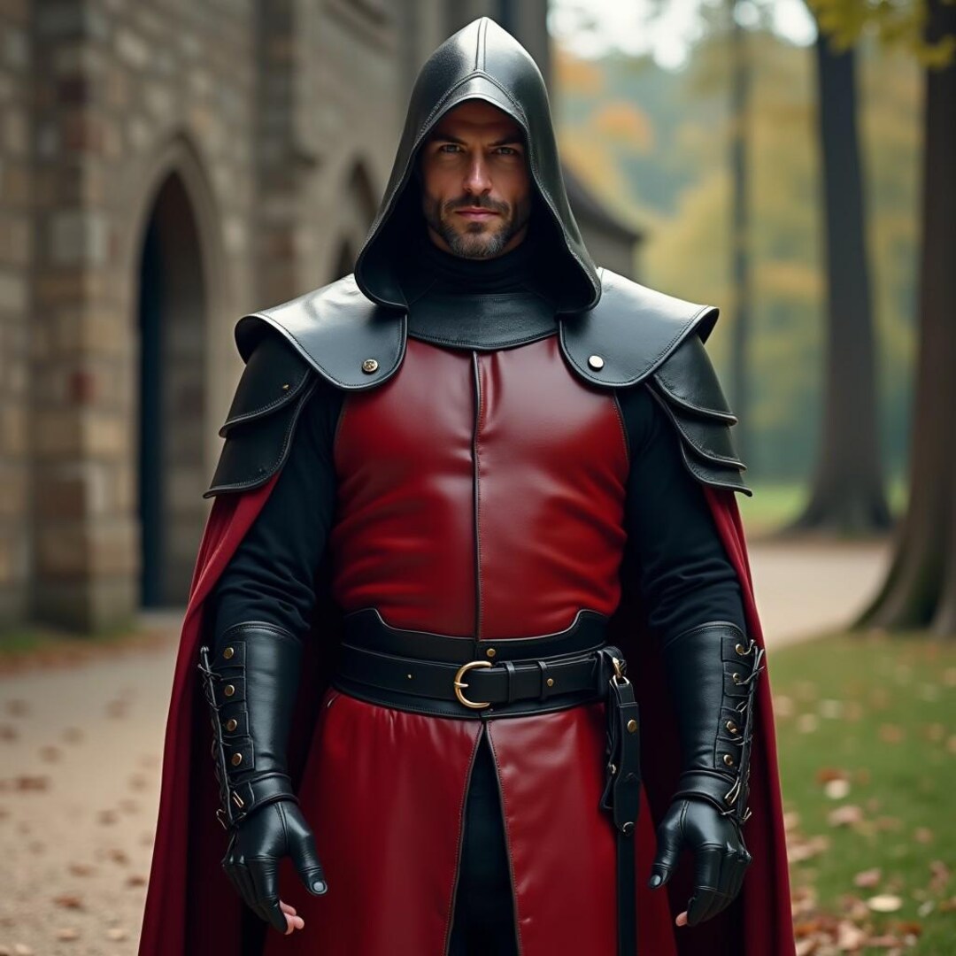 Genuine Leather Hooded Cloak & Armor Vest – Men’s Medieval Fantasy LARP ...
