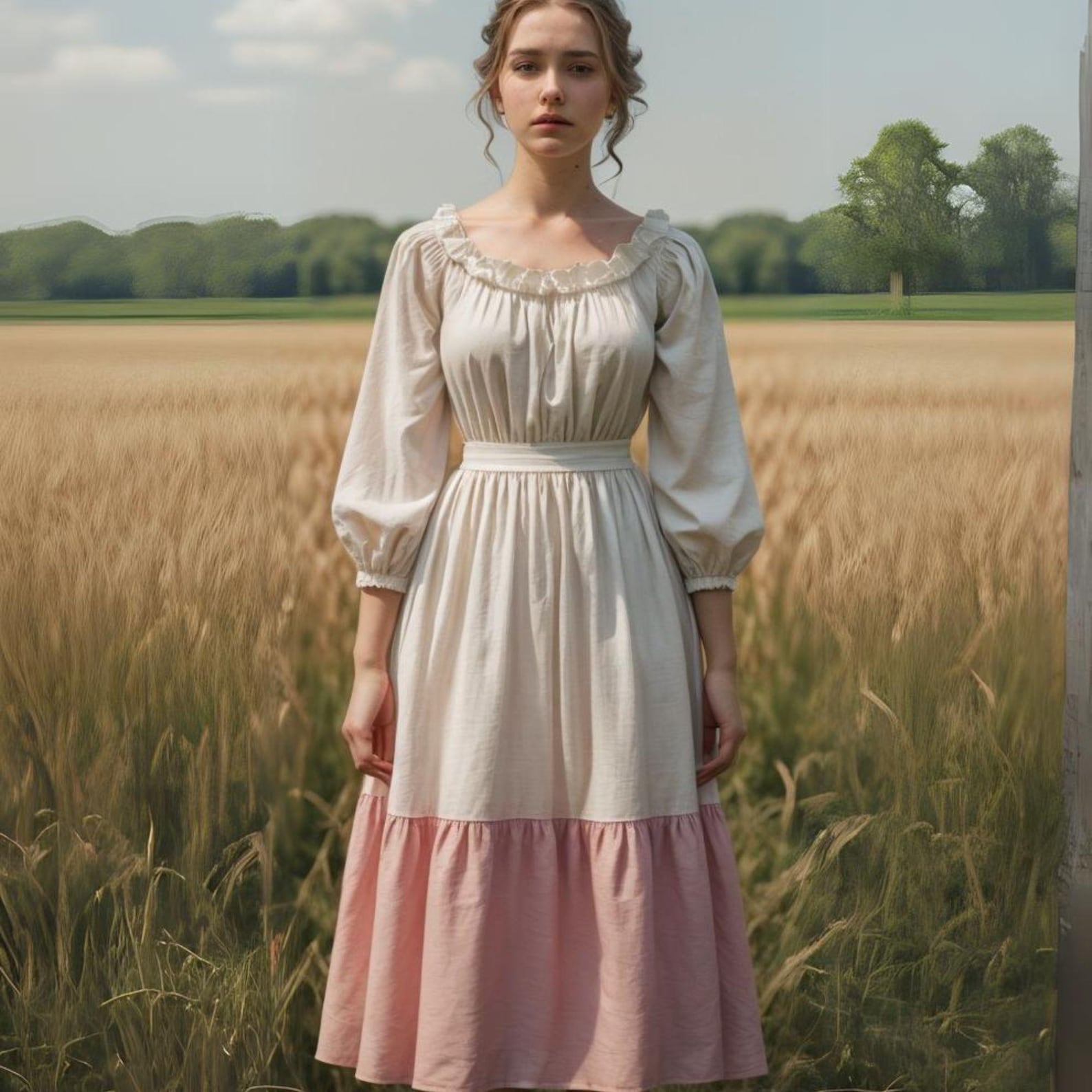 Blush Milkmaid Maiden Midi Dress | Vintage Style Cottage Core Mid ...