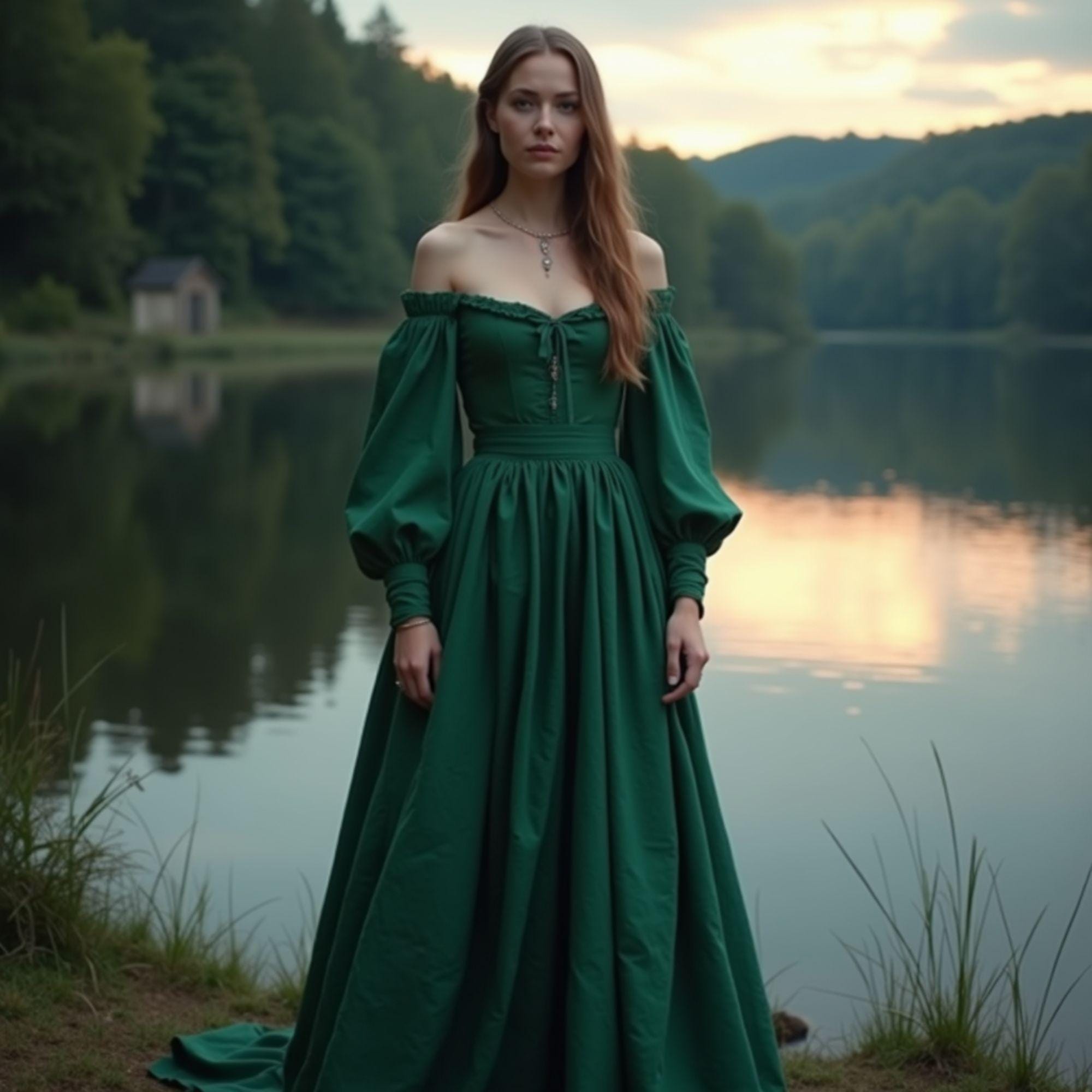 Emerald Mystical Gown | Off-shoulder Medieval Dress With Billowing ...