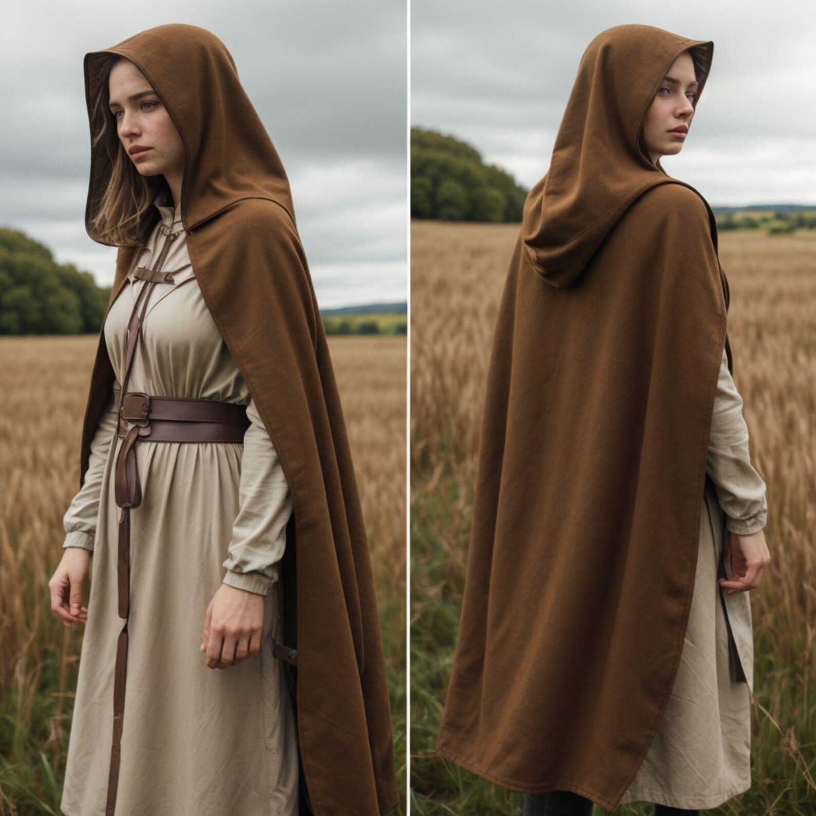 Minimalistic Medieval Women Warrior Hooded Cape Rustic Wanderer Women ...