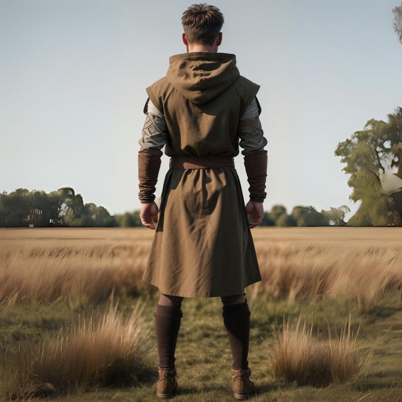 Earthy Brown Rustic Renaissance Men's Hooded | Medieval Tunic for Ren ...
