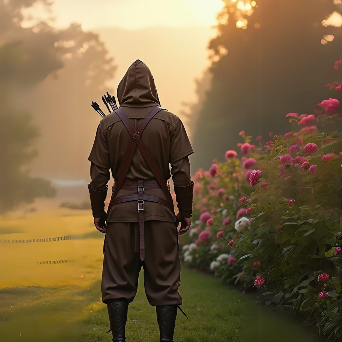 Rustic Brown Medieval Men’s Archer Costume With Hooded Tunic| Sherwood ...