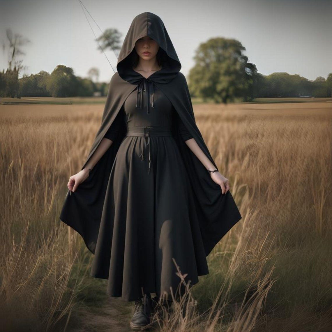 Midnight Black Hooded Cape for Renaissance Event | Scary Old Witch ...