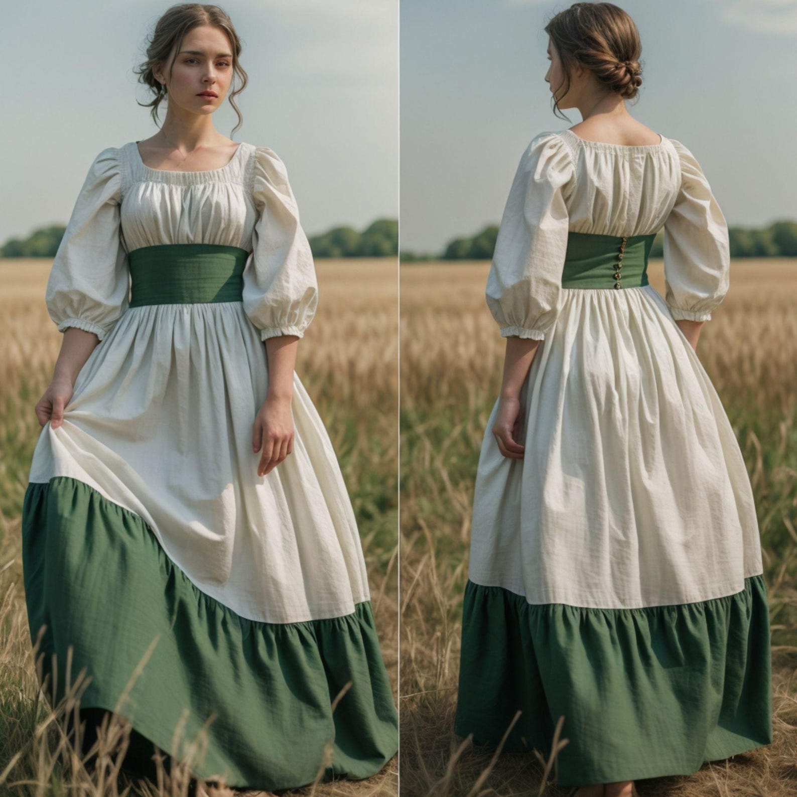 Victorian Two-tone Forest Green Maiden Medieval Dress | Renaissance ...
