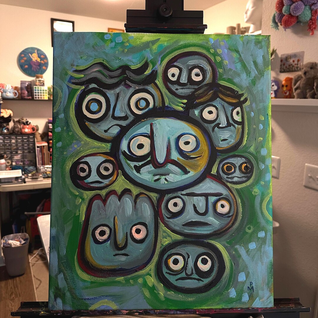 Light Blue Grumpy Heads (20" X 16" Acrylic Painting on Canvas) - Etsy