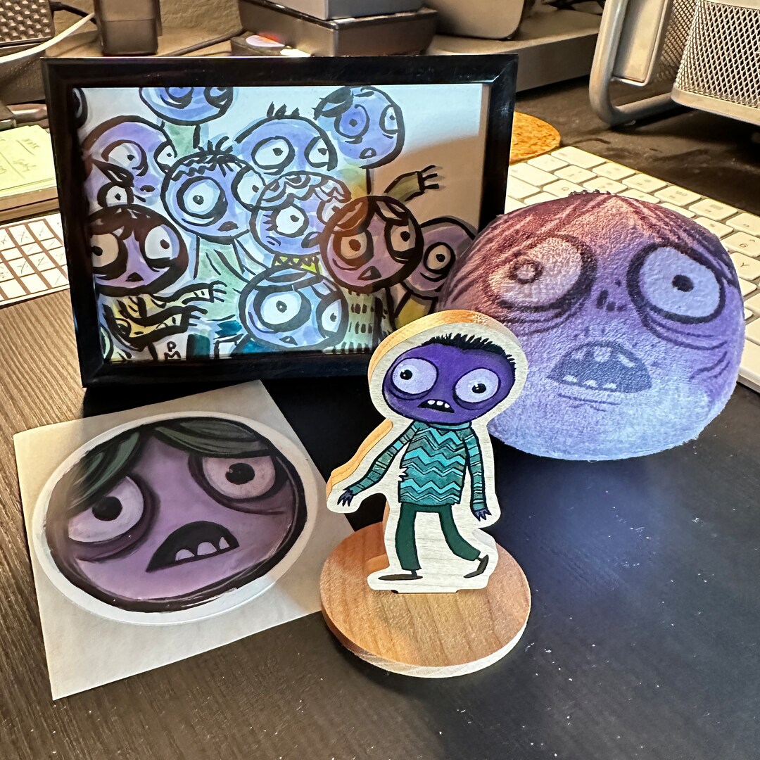 Tiny Zombie Bundle wooden Zombie Standee, Zombie Head Plush Keychain ...