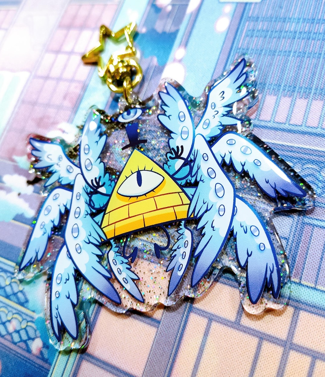 Biblically Accurate Bill Cipher Sparkly Keychain LARGE SIZE With Gold ...