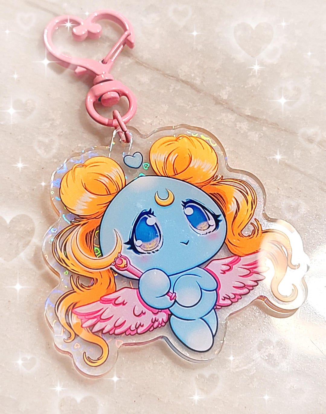 Sailor Moon Chao Keychain - Double Sided Heart Holographic Effect With ...