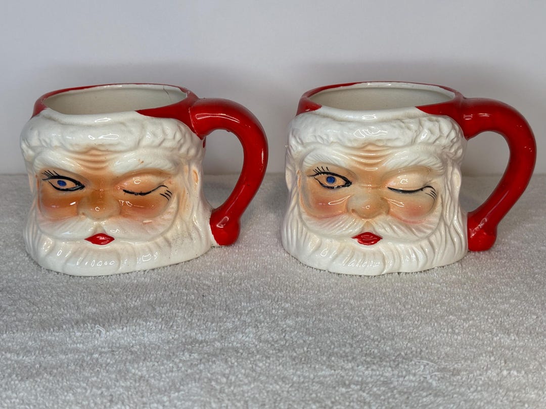 Vintage Santa Mugs Winking Santa Ceramic Mug Blue Jewel Eye Made in ...