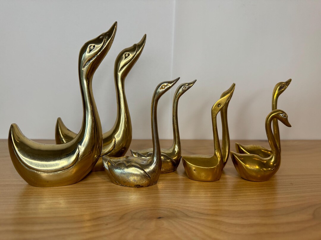 Vintage Brass Swans Brass Animals Smaller Pairs / Couples of Swans - Etsy