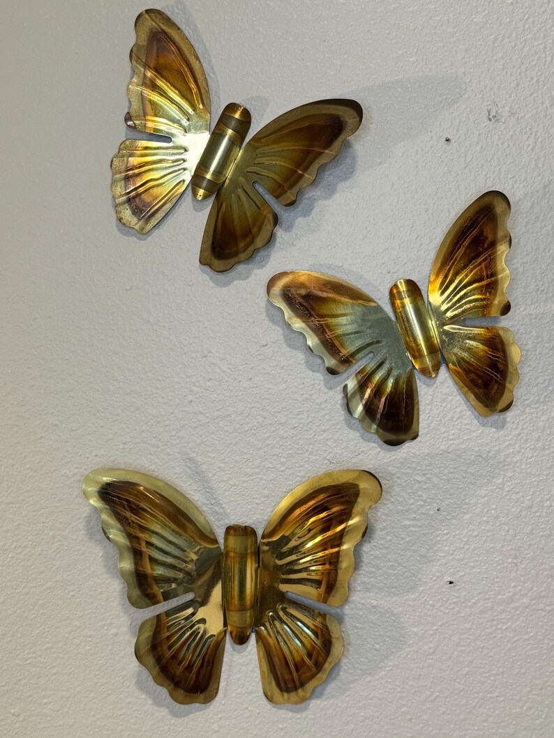 Vintage Set of 3 Wall Hanging Brass | Metal Butterflies || MCM ...