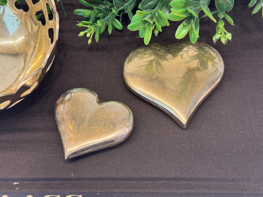 Solid Brass Hearts - 2 Vintage Brass Hearts - Mother's Day / Birthday ...