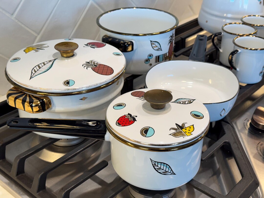 MCM Enamel Pots & Pans - Vintage Ambrosia Georges Briard Enamelware ...