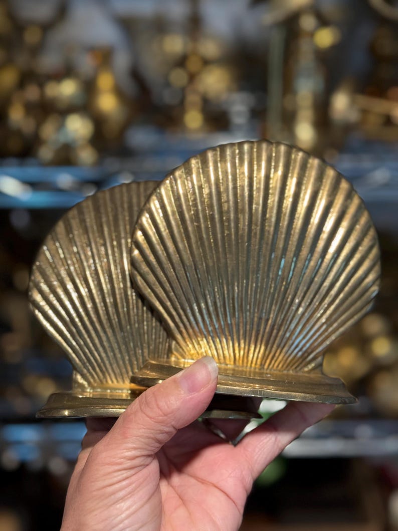 Vintage Brass Seashell Bookends - Coastal / Nautical Decor - Sea Shells ...