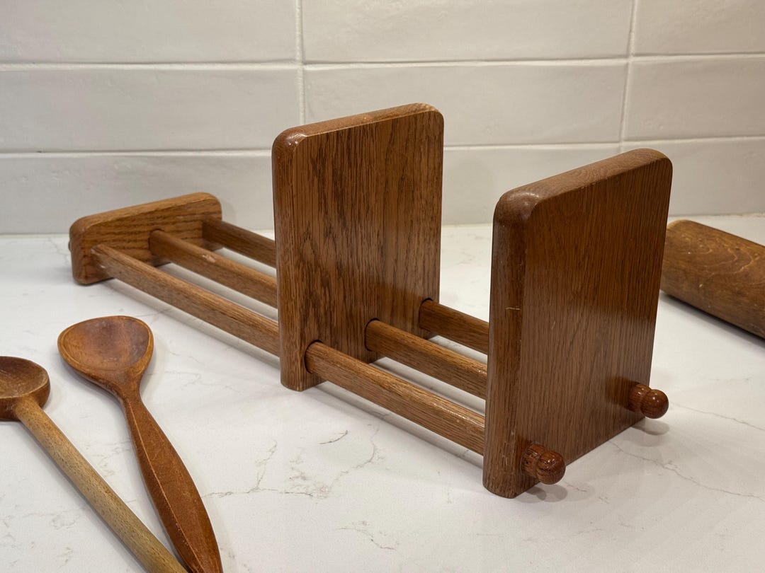 Vintage Wood Bookends / Sliding Book Organizer / Handmade Oak ...