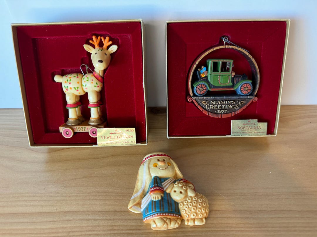 Vintage Hallmark Ornaments 70s Deer / Reindeer / Vintage Car / Sheep ...
