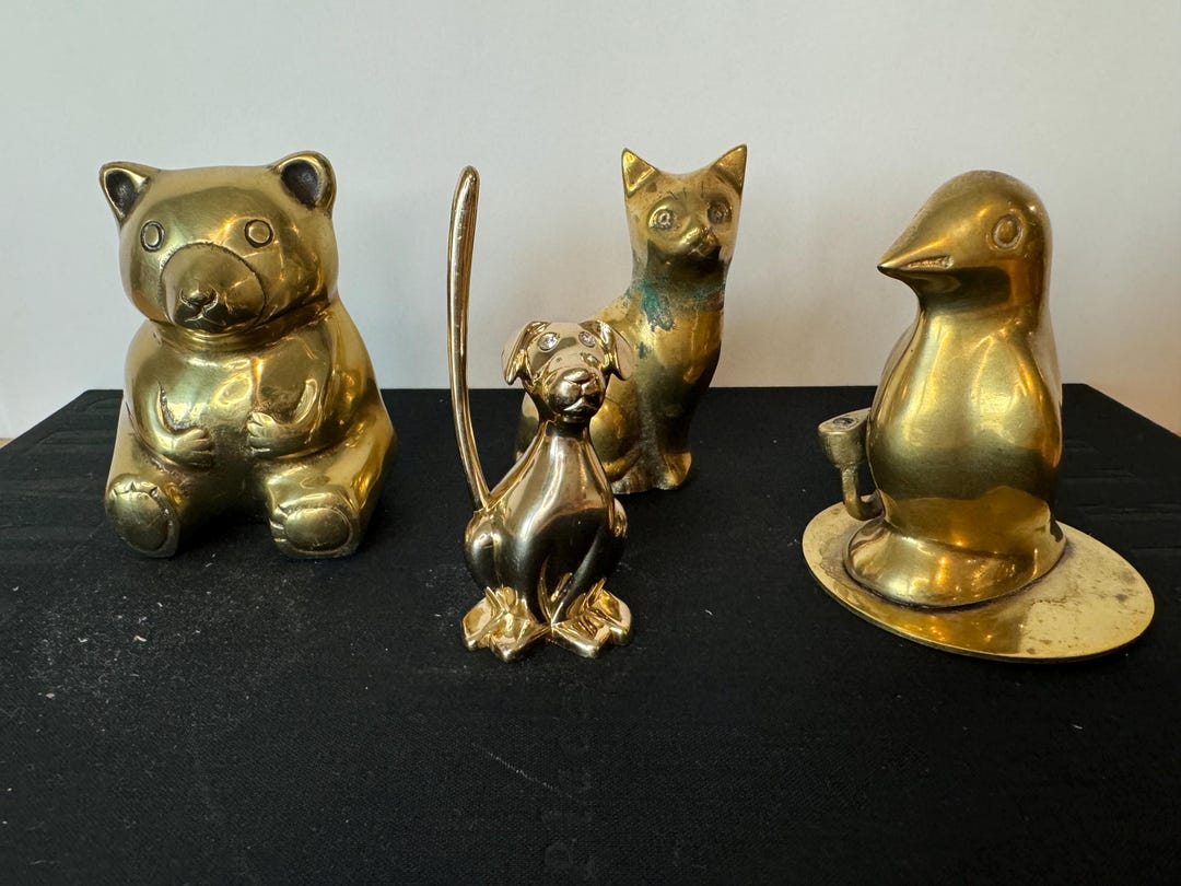 Vintage Brass Animals - Brass Bear / Brass Dog - Ring Holder / Brass ...
