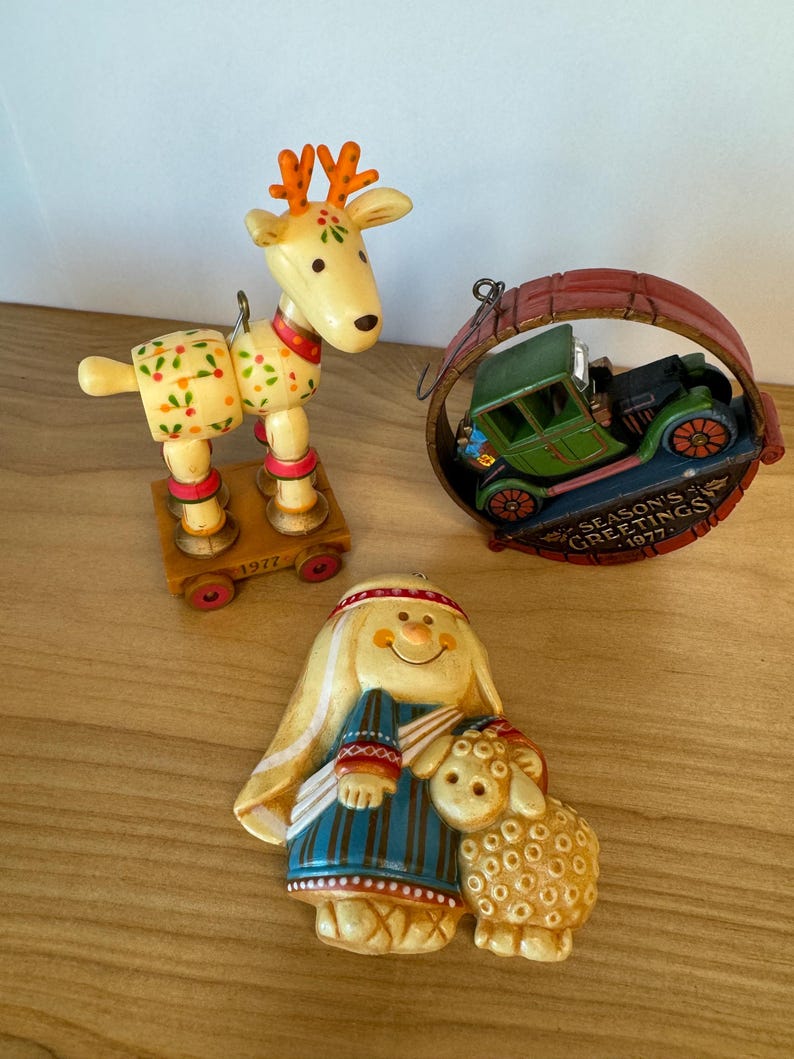 Vintage Hallmark Ornaments - 70s Deer / Reindeer / Vintage Car / Sheep ...