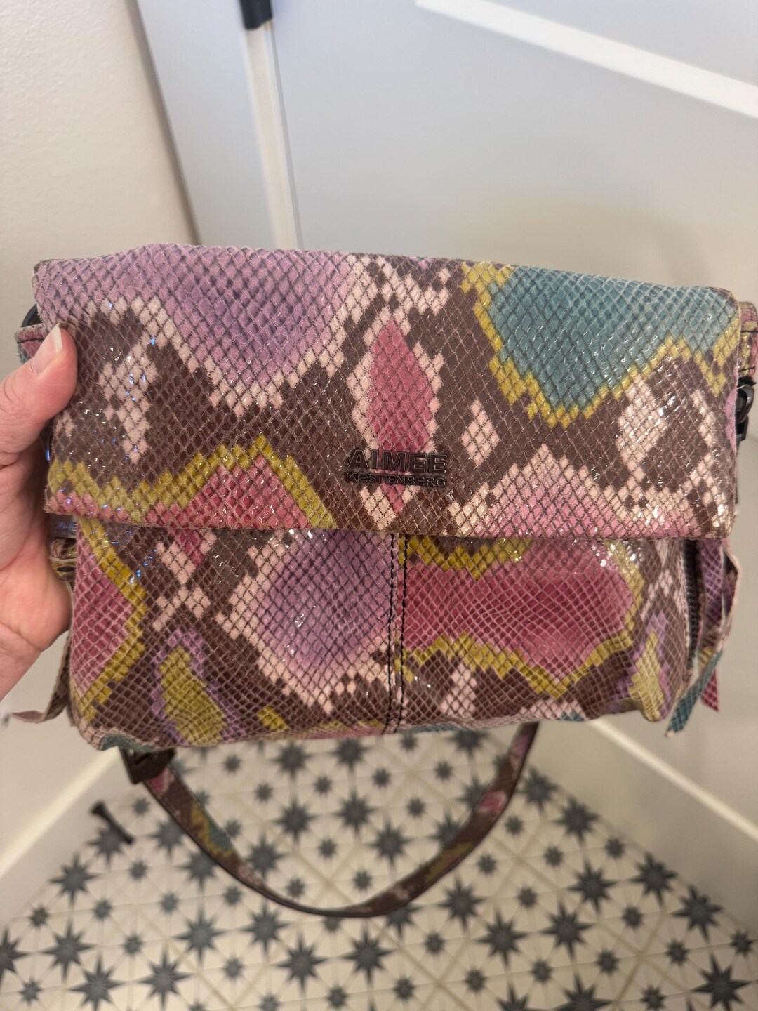 Stunning Aimee Kestenberg Colored Python Print Crossbody Purse ...
