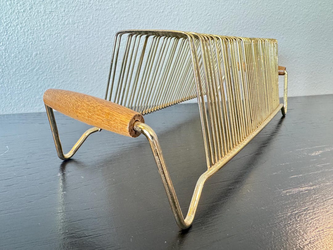 MCM Vinyl Record Storage Rack 12” - Gold W/ Wood Handles - Etsy