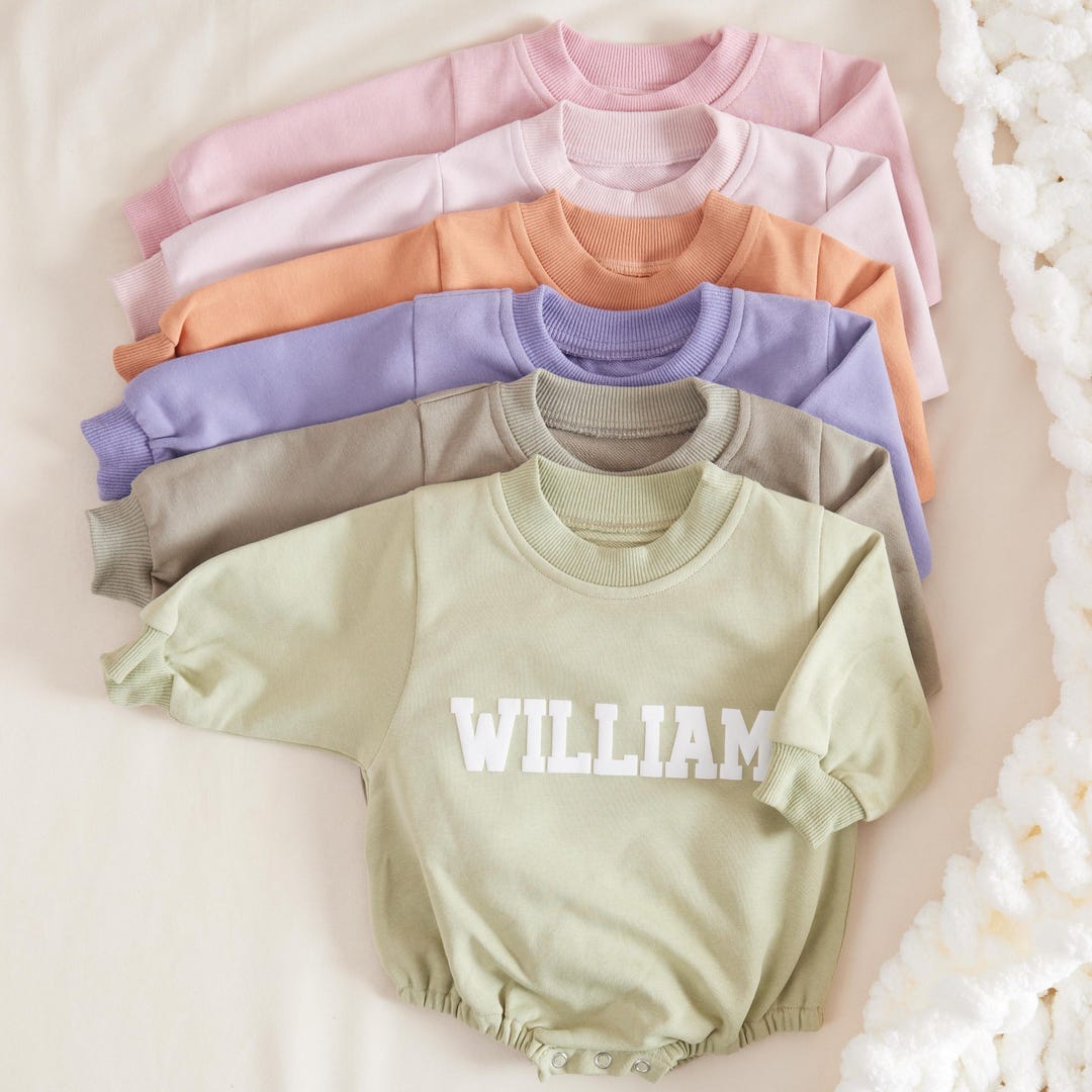 Custom Puff Name Baby Romper Sweatshirt, Personalized Bubble Baby ...
