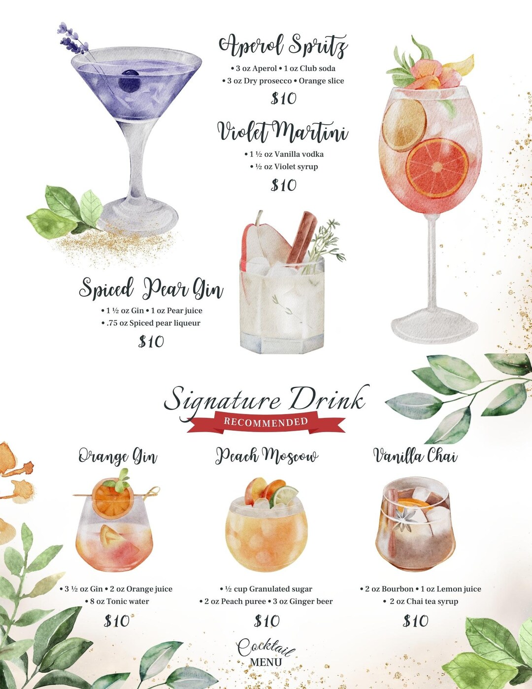 Cocktail Bar Menu Sign, Editable Wedding Bar Menu Template, Table Sign ...