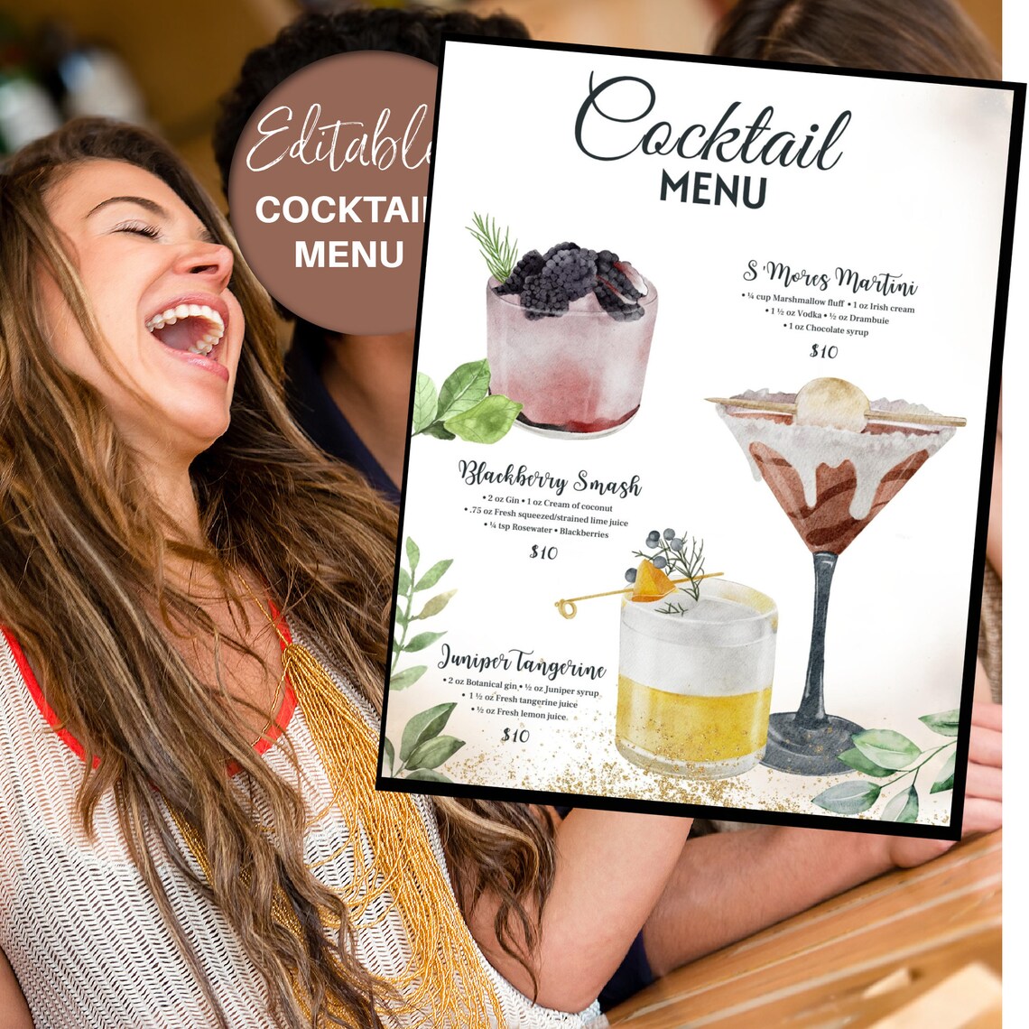 Editable Cocktail Bar Menu Sign: Wedding & Party Drinks (digital ...