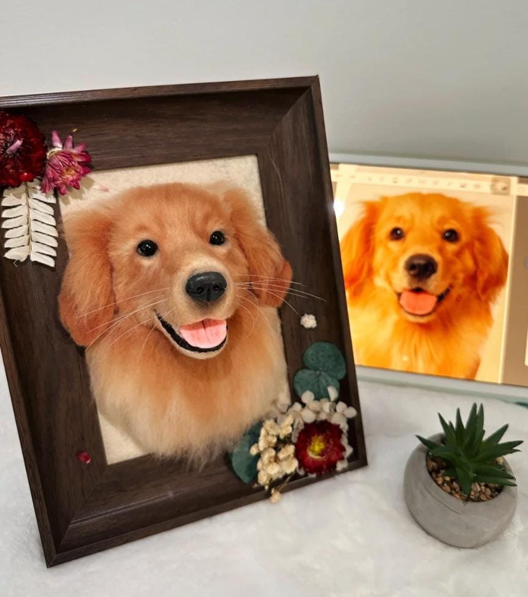 Custom Felted Dog Portrait, Handmade Wool Felt Dog Sculpture in Frame ...