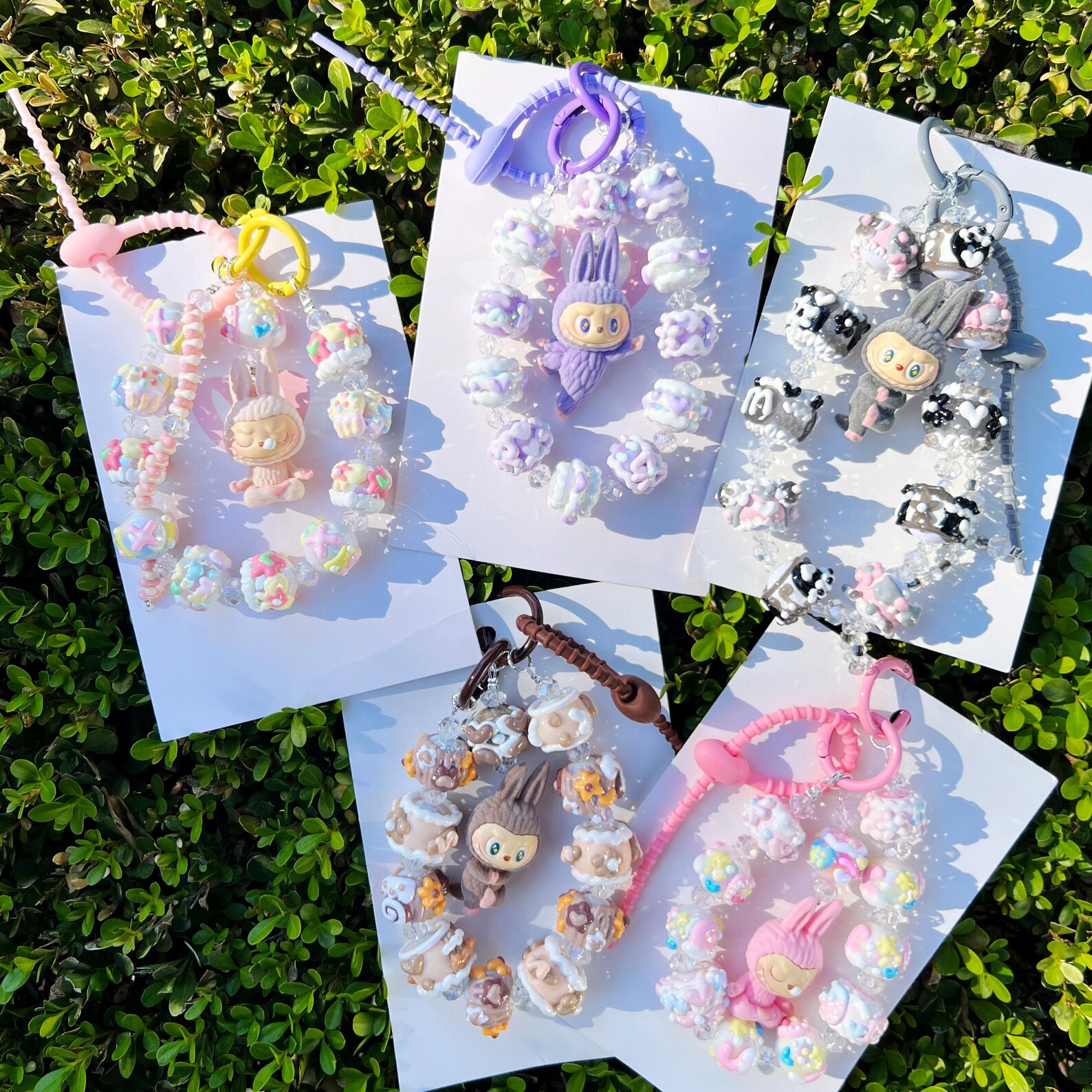 Lavender Purple Labubu Beaded Keychain Phone Charm Bag Charm Lazy Yoga ...