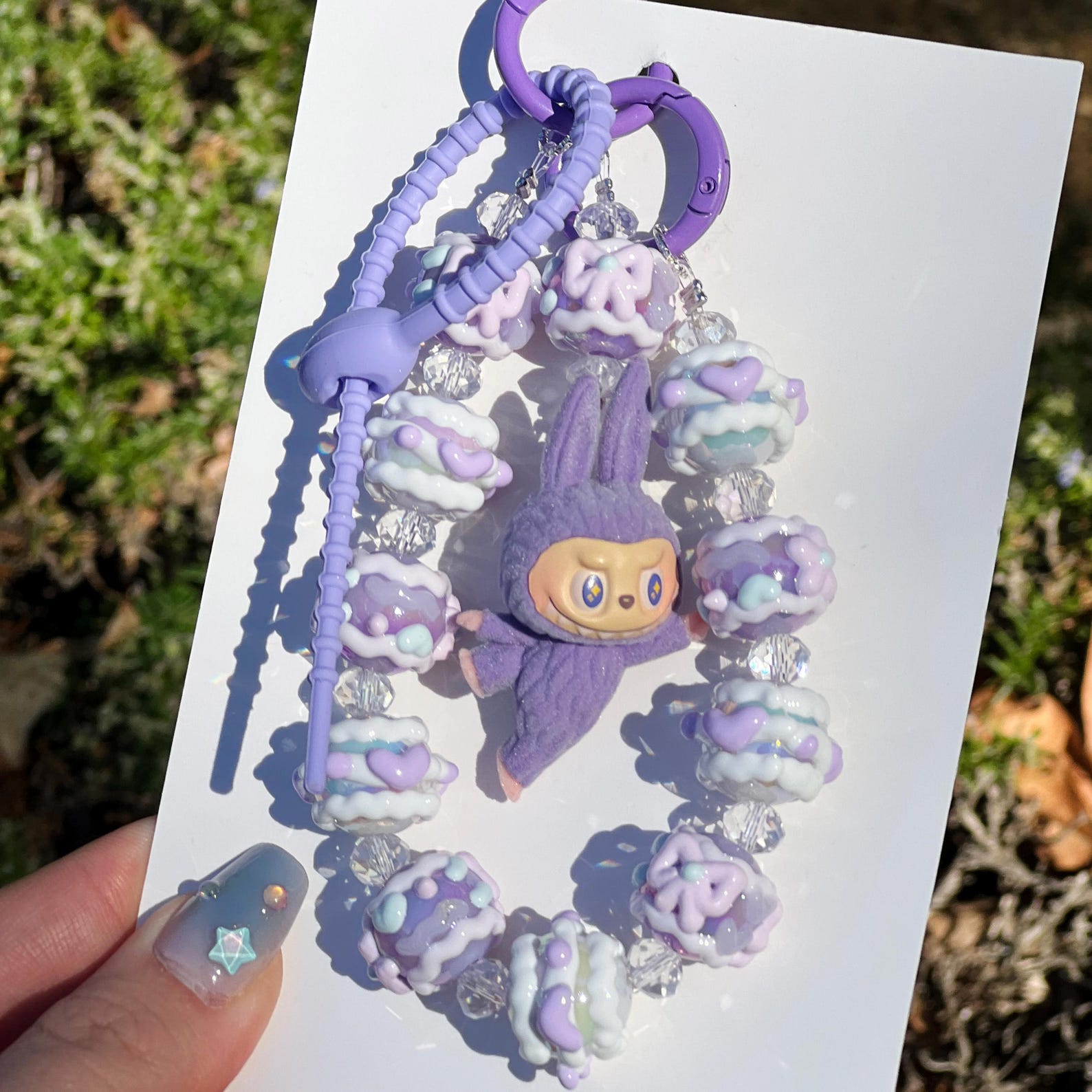 Lavender Purple Labubu Beaded Keychain Phone Charm Bag Charm Lazy Yoga ...