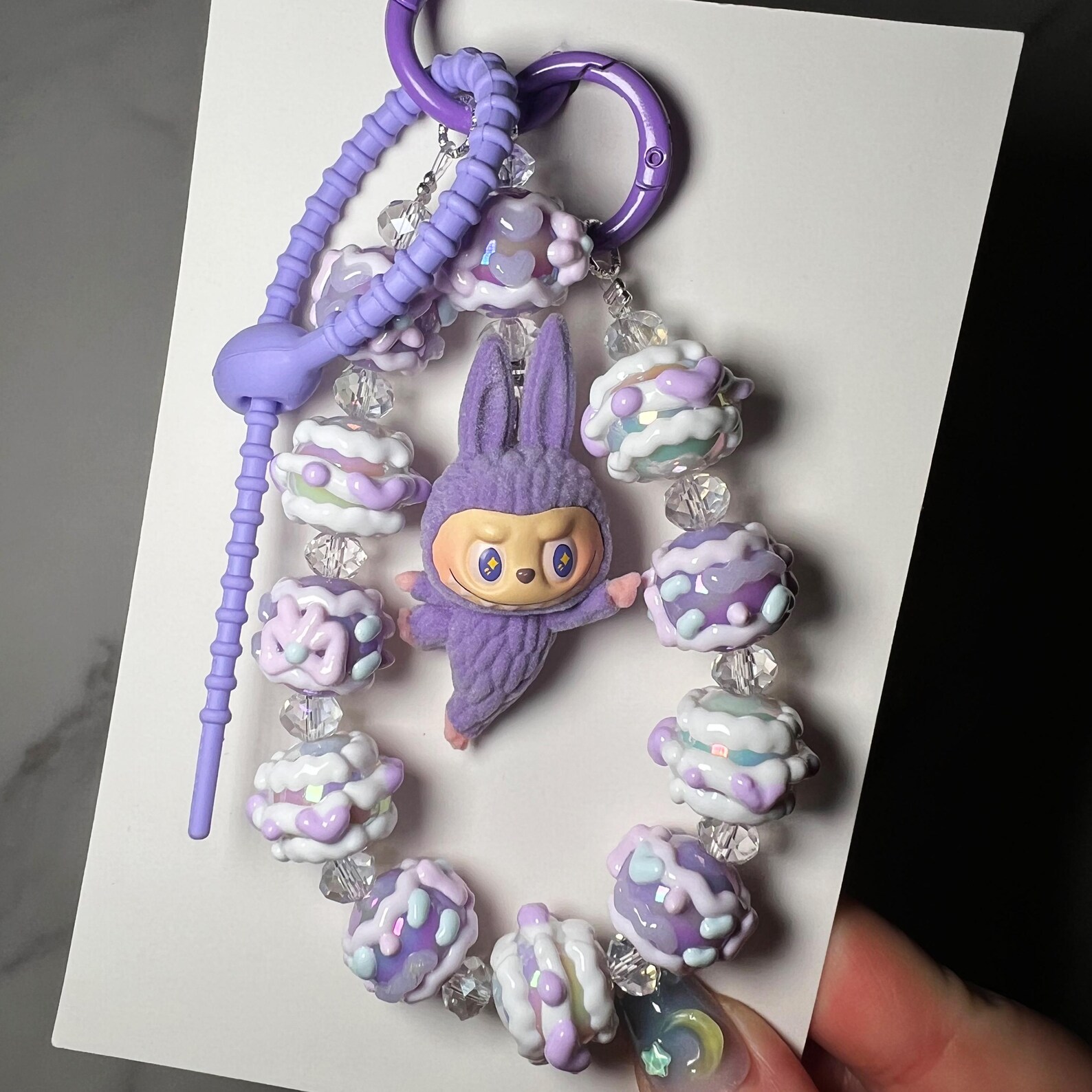 Lavender Purple Labubu Beaded Keychain Phone Charm Bag Charm Lazy Yoga ...